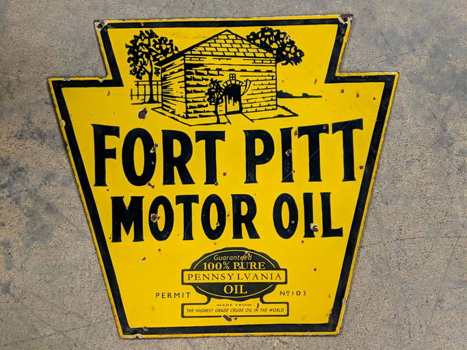 Fort Pitt Motor Oil Porcelain Double Sided Sign