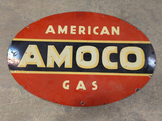 Porcelain Double Sided Amoco Oval Sign
