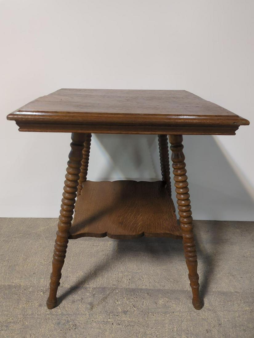Antique Spool Leg Oak Center Table