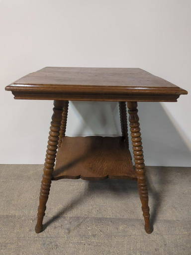 Antique Spool Leg Oak Center Table