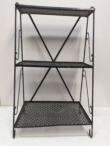 Mid Century Wrought Iron And Wire Mesh Stand