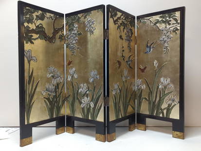 Vintage Chinese 4 Panel Table Top Folding Screen Relief Sectional Panels