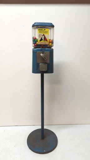 Vintage 5 Cent Gumball Machine On Tall Stand