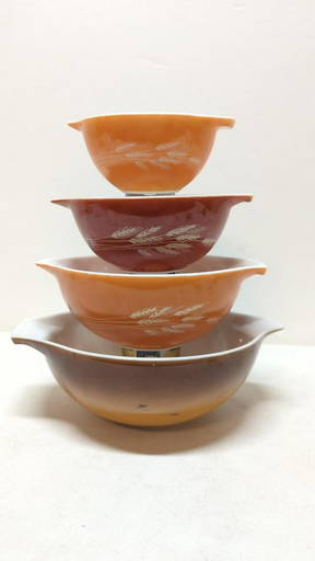Set Of 4 Pyrex Autumn Harvest Wheat Mixing Bowls