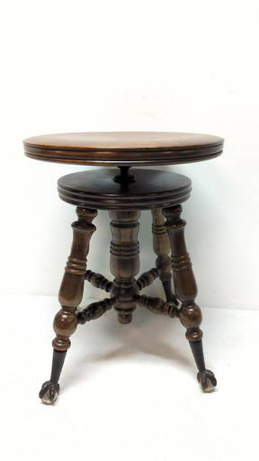 Antique Organ Stool With Glass Ball & Claw Feet