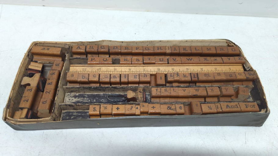 Vintage Box Of Wooden Type Stamps