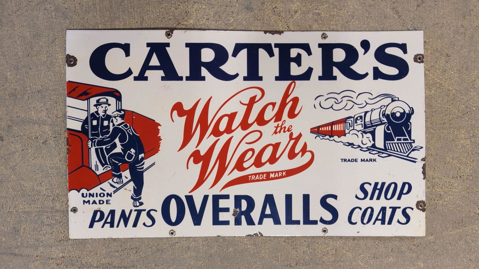 Carter's Overalls Porcelain Single Sided Sign