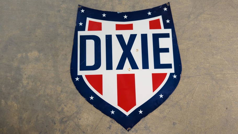 Porcelain Dixie Gas & Oil Double Sided Sign