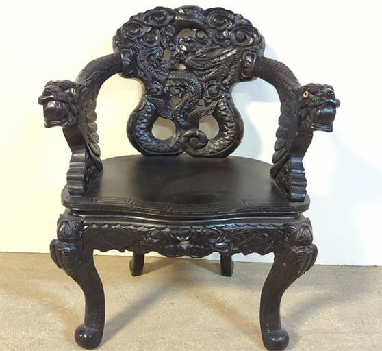 Chinese Dragon Chair With Porcelain Eyes On Arms