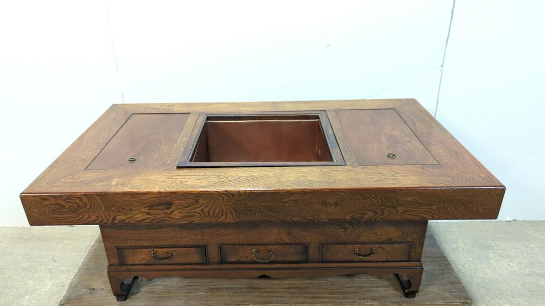 Japanese Kayaki Wood Hibachi / Coffee Table Copper Lined