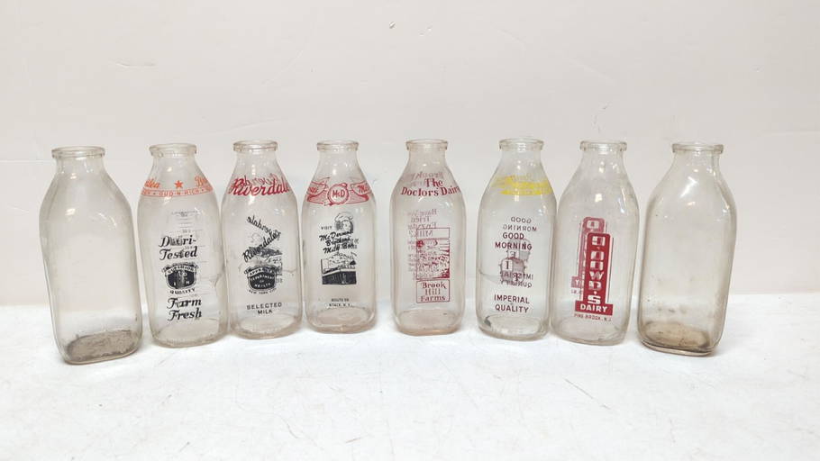 (8) Vintage Quart Milk Bottles