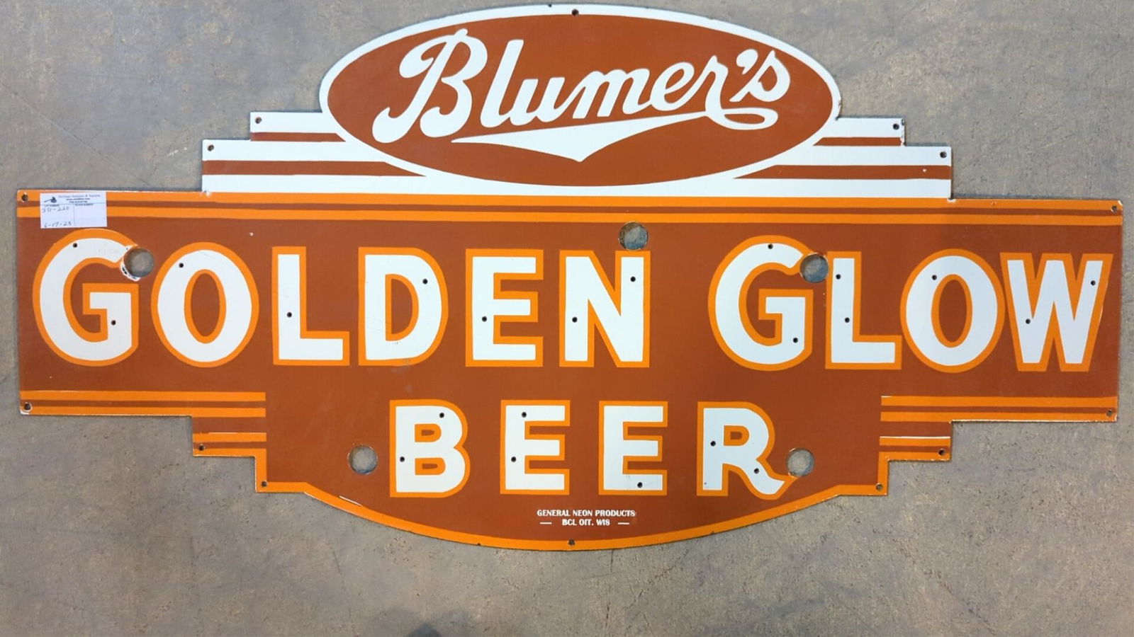 Porcelain Blumers Golden Glow Beer Neon Ready Sign