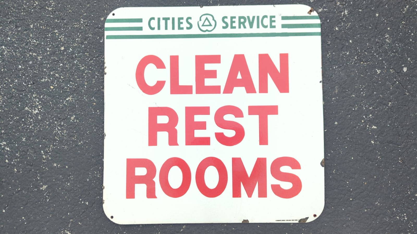 24" Porcelain Cities Service Clean Restroom Sign Auction