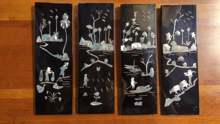 Four Seasons Mother Of Pearl Lacquer Ware Plaques