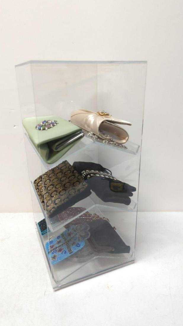 Acrylic Revolving Showcase & 8 Vintage Purses Auction