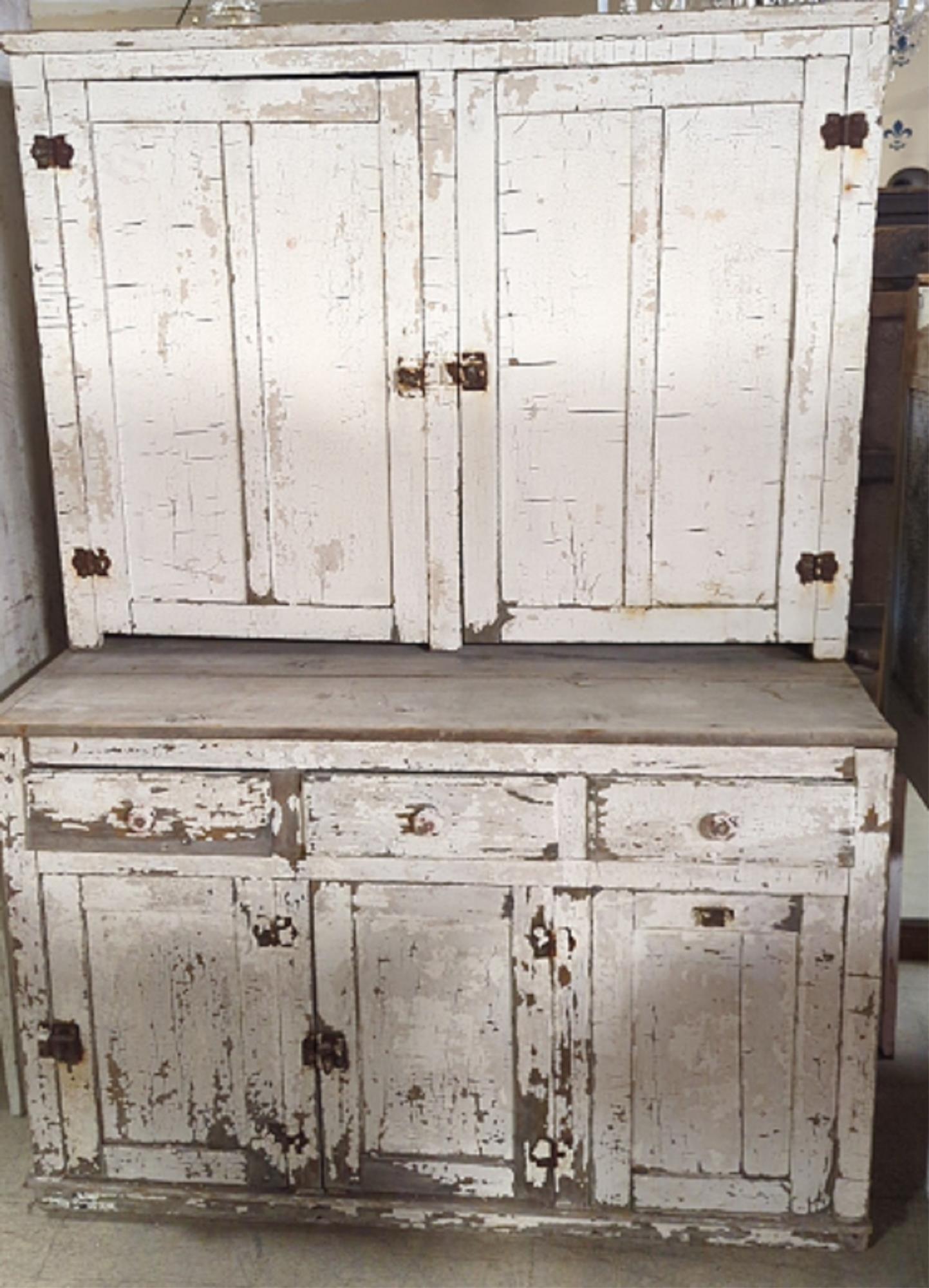 Primitive White Stepback Cupboard Auction