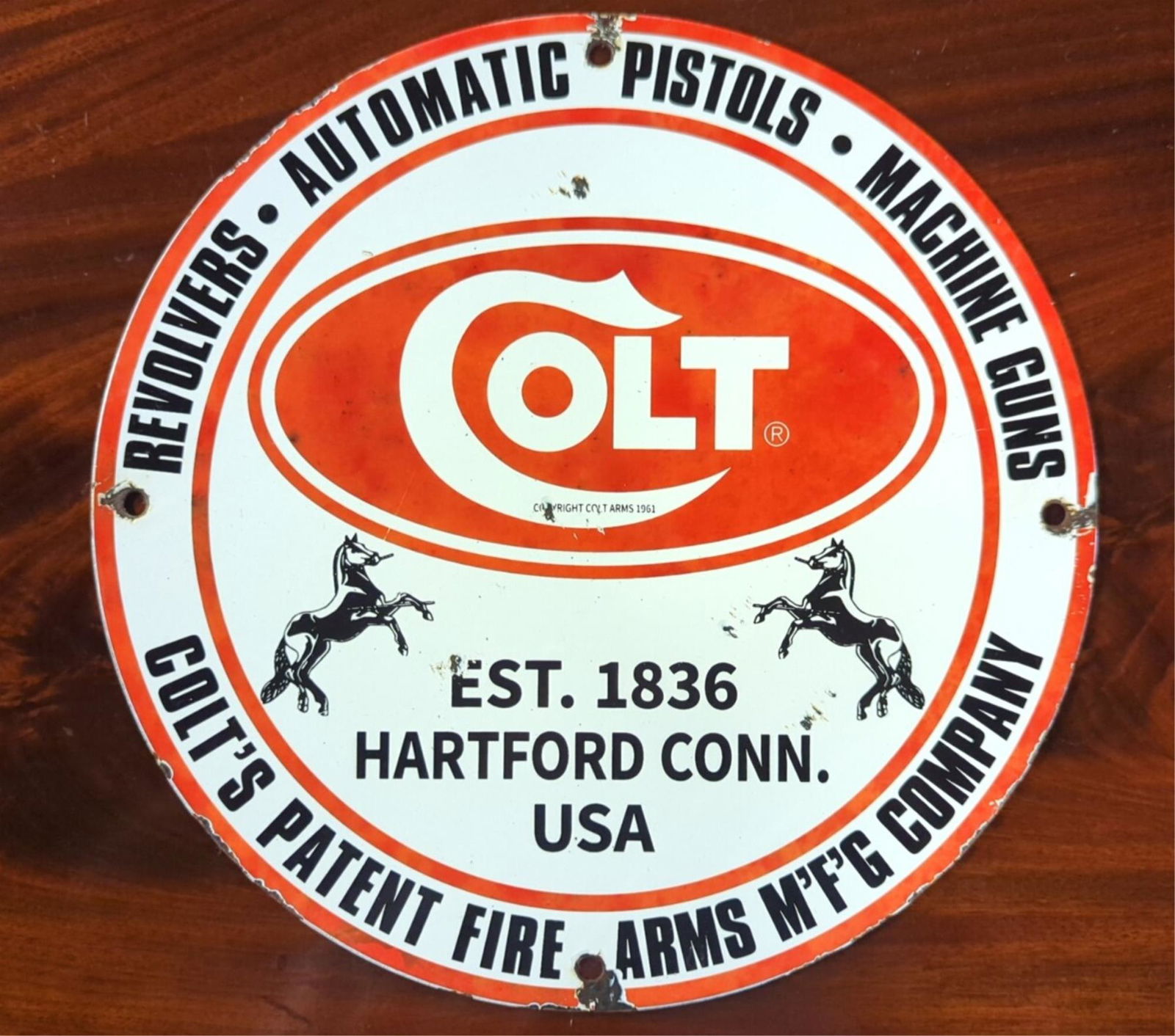 Porcelain Colt Fire Arms Sign Auction
