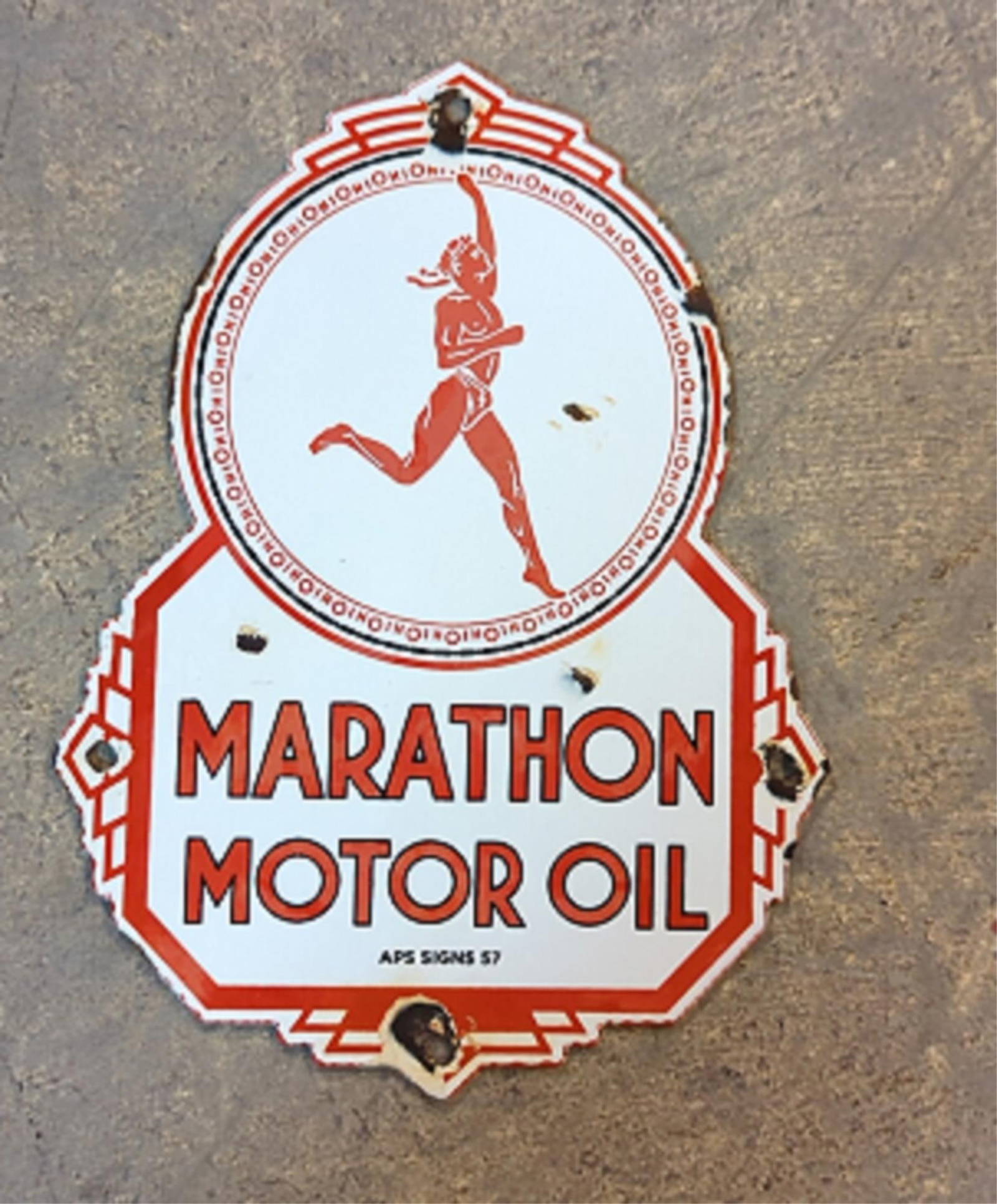 Porcelain Marathon Motor Oil Single Sided Sign Auction