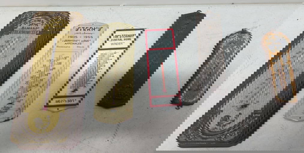 Vintage Farmers Almanac Thermometer Tin