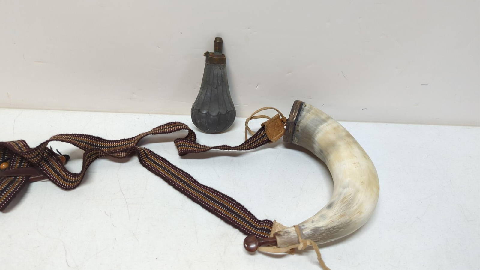 Horn Powder Horn And Metal Powder Flask Auction