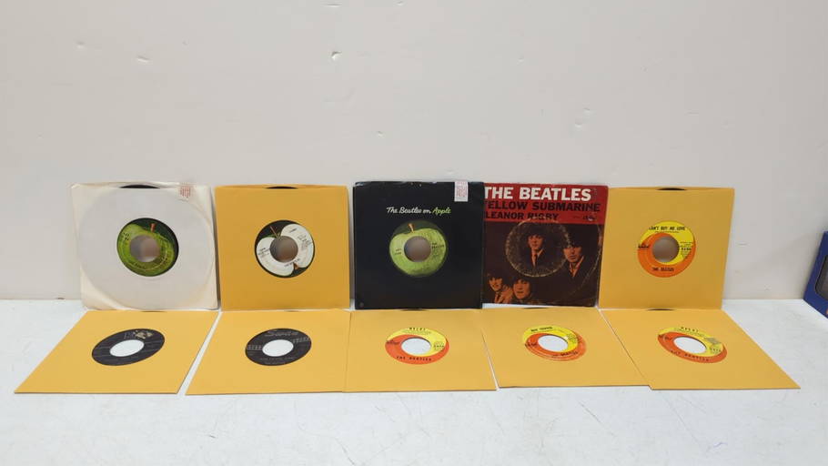 (10) Vintage Beatles 45 Rpm Records In Sleeves