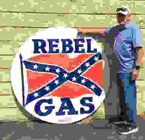 60 " Rebel Gas Porcelain Double Sided Sign Auction