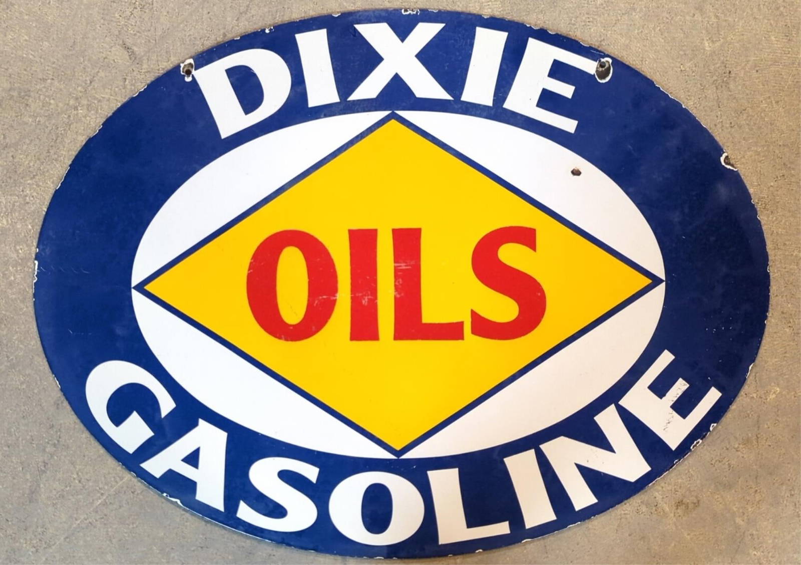 Porcelain Dixie Gas And Oil Oval Double Sided Sign Auction
