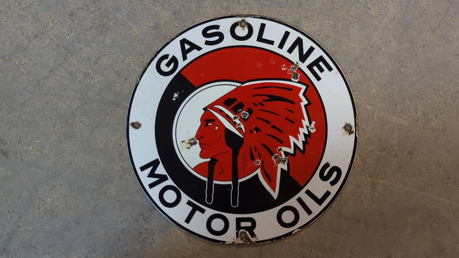Porcelain Red Indian Gas & Oil Single Sided Sign Auction