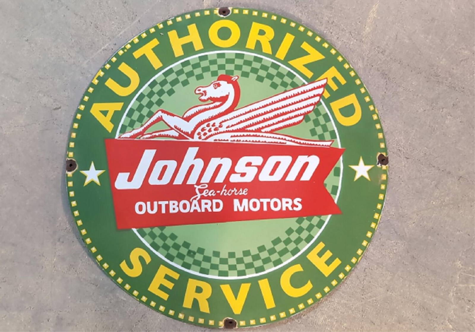 30" Porcelain Johnson Outboard Motors Sign Auction