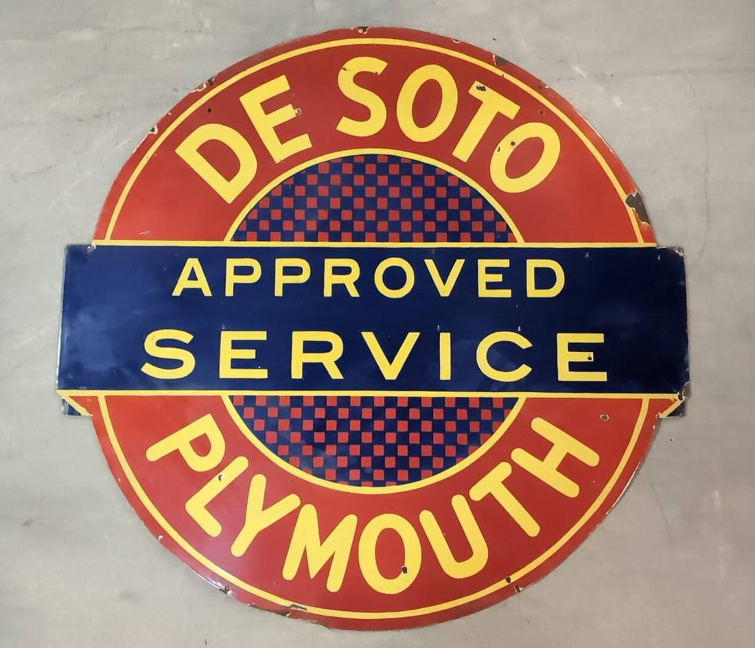 45" X 43 1/2" Porcelain Desoto Plymouth Sign Auction