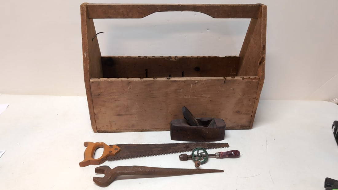 Wooden Tool Cady And Tools Auction