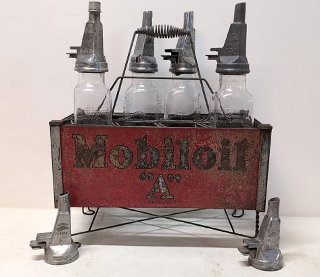 Original Mobiloil Rack With 4 Filpruf A Bottles Auction