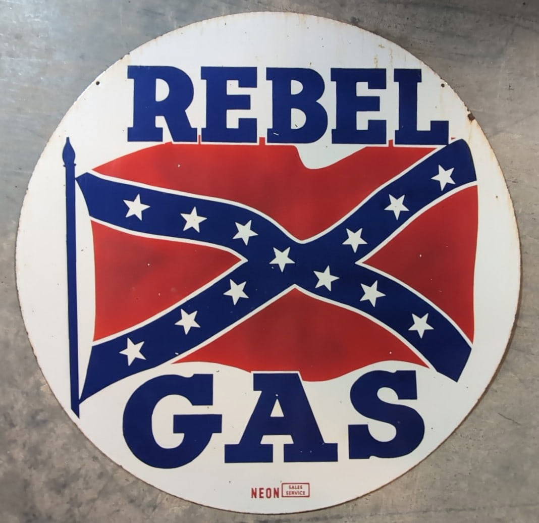48" Porcelain Double Sided Rebel Gas Sign Auction