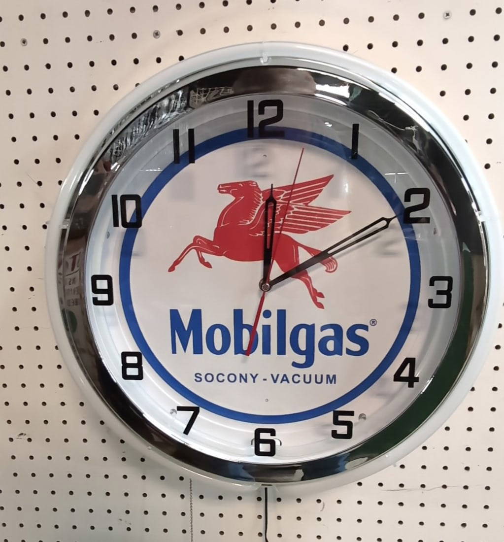 Mobil Gas Neon Clock Auction