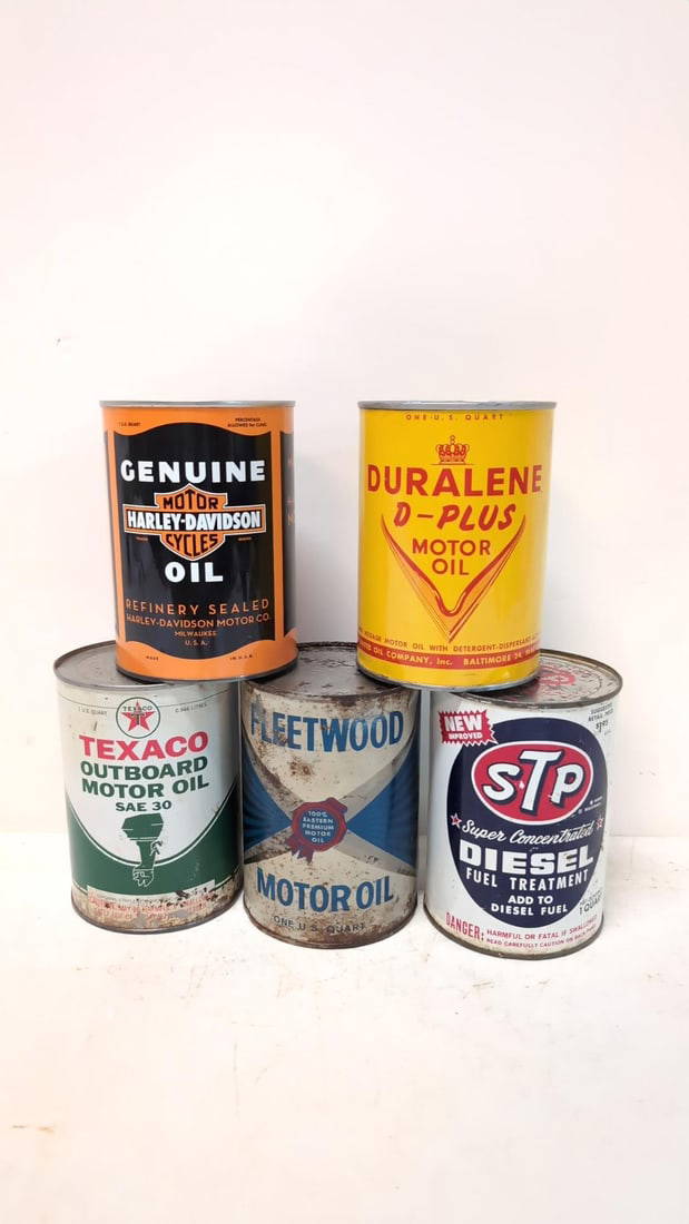 5 Unopened Metal Quart Cans Of Oil Auction