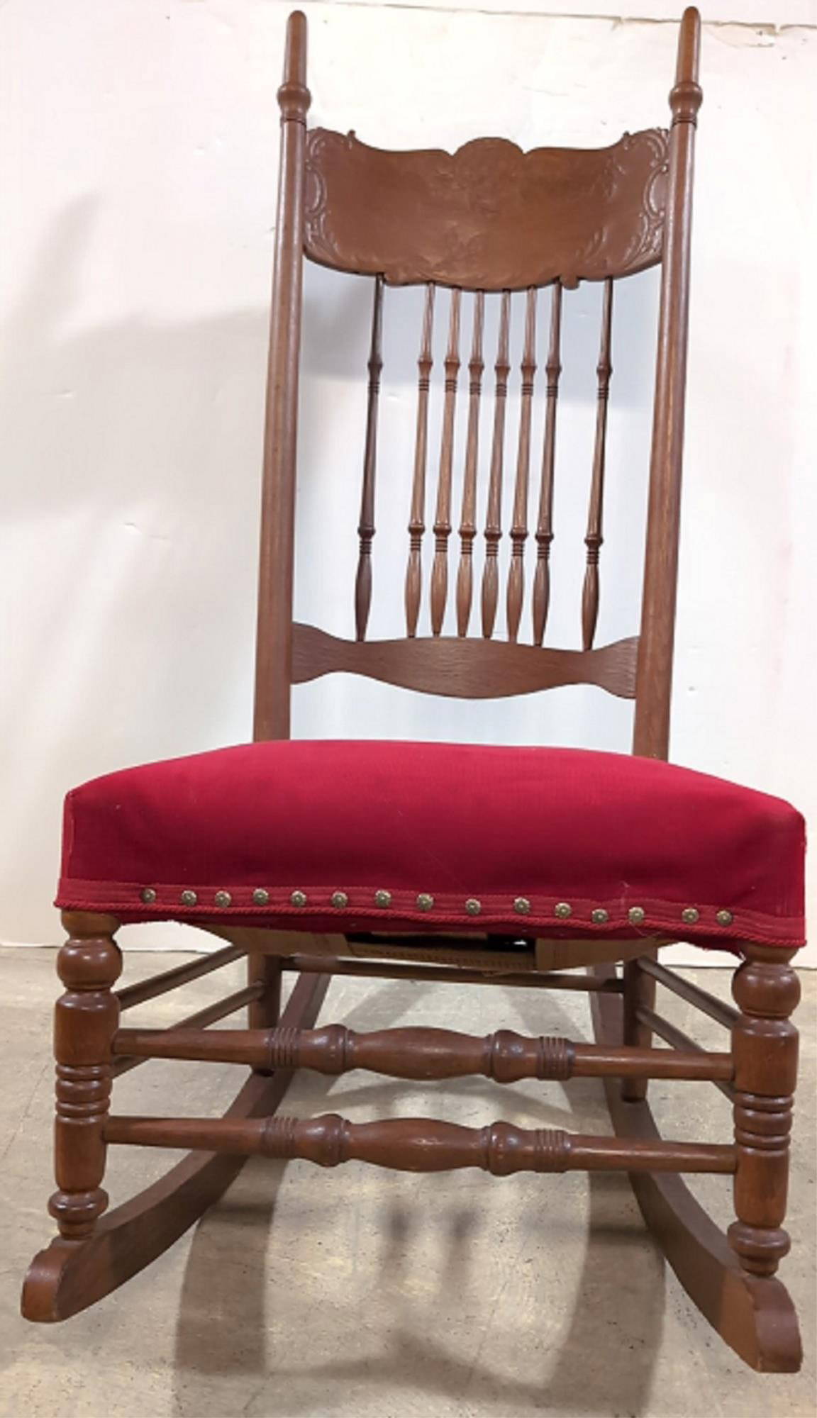 Vintage Oak Spindle Back Pressed Back Rocker Auction