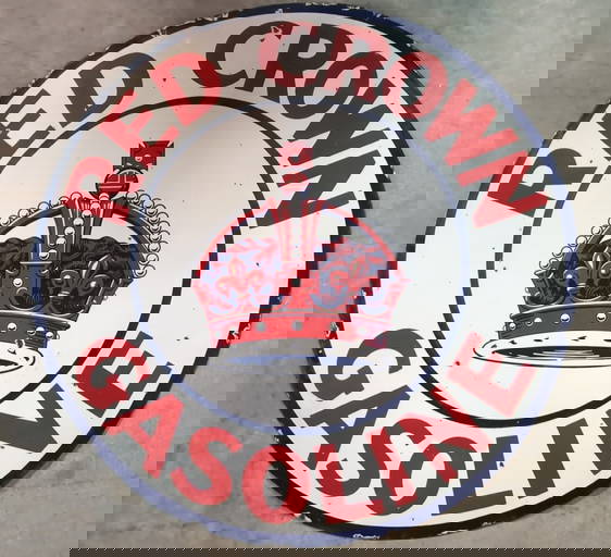 Porcelain Red Crown Gasoline Double Sided Sign