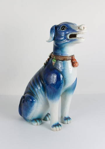 Large Ceramic Blue Glazed Dog