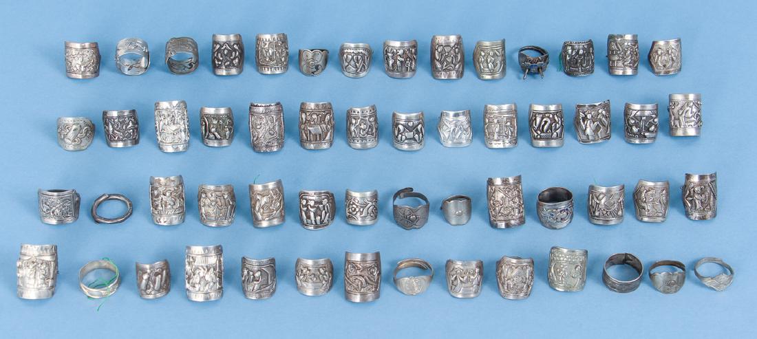 Large Group Antique Chinese Silver Rings
