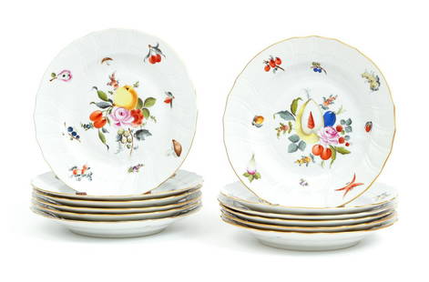 12 Herend Fruit Flower Porcelain Dinner Plates