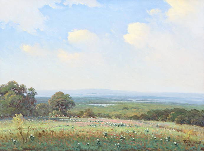 Jerry G. Ruthven Hillside Floral Oil Painting