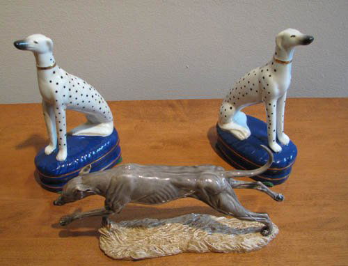26: Heredities Creamware Greyhound & 2 spotted ceramic