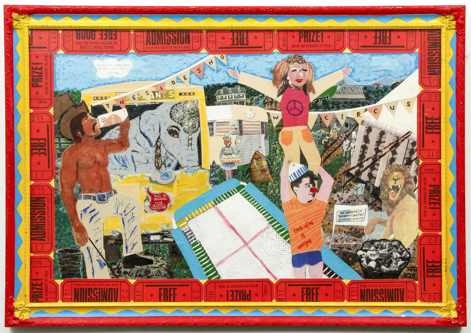 For Auction: Jeff Zets painted collage The Side Show Circus (#0334) on ...