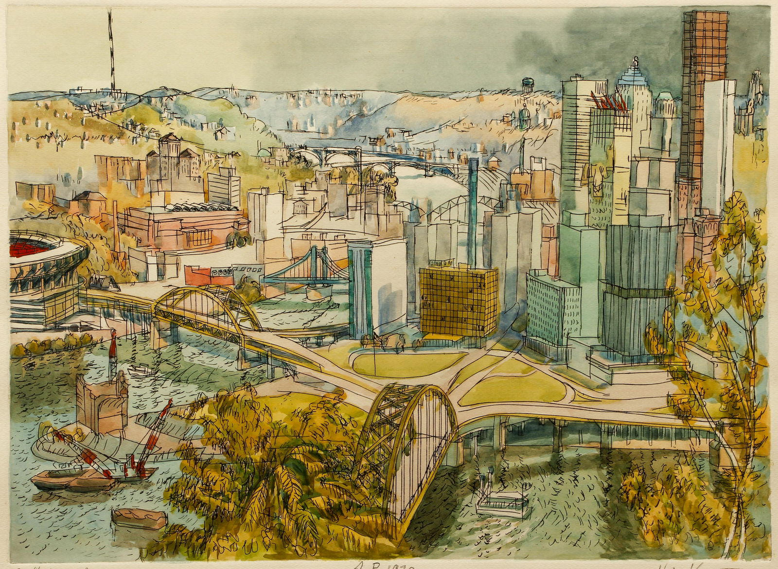 Henry Koerner Pittsburgh Handcolored Etching (#0188) on Oct 09, 2021 ...