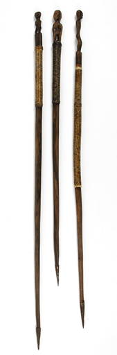 3 African Walking Sticks With Ancestor Figure Carvings