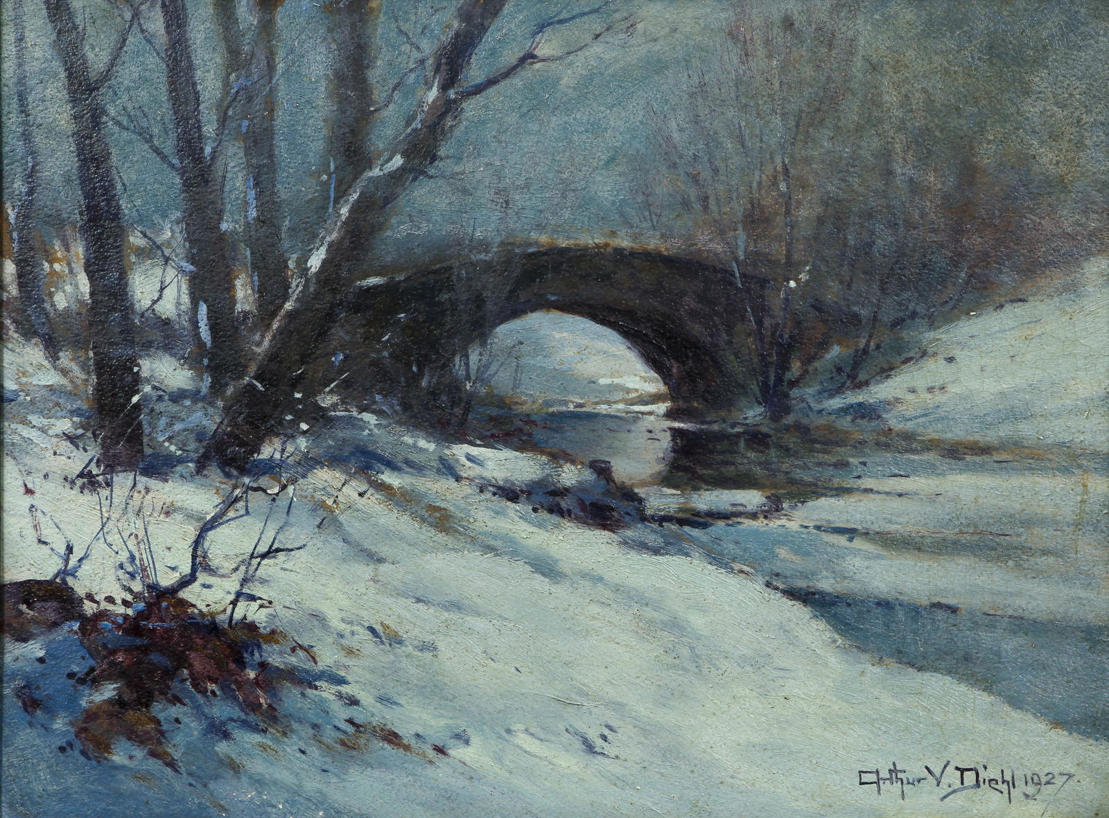 Arthur Vidal Diehl A Bridge over a Snowy Stream 1927 ptg (#0138) on Apr ...