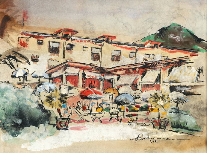Howard Silverman gouache South of France View, 1941 (#0482) on Aug 23 ...