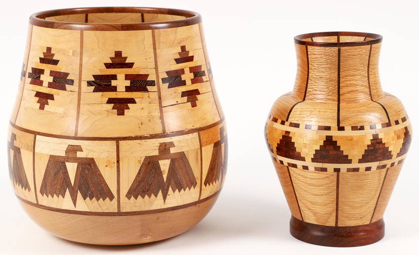 2 George Diller Native American Inspired Wood Vases (#0109) on Dec 03 ...
