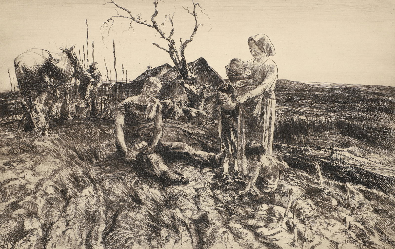 John Costigan 1934 Etching When Day Is Done