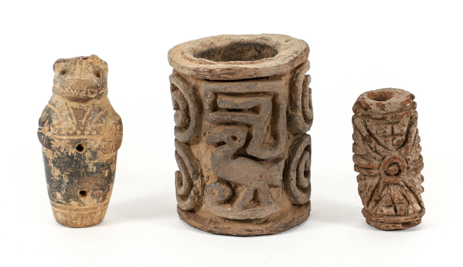 Pre-columbian Colima Cylinder Seals And Whistle Auction